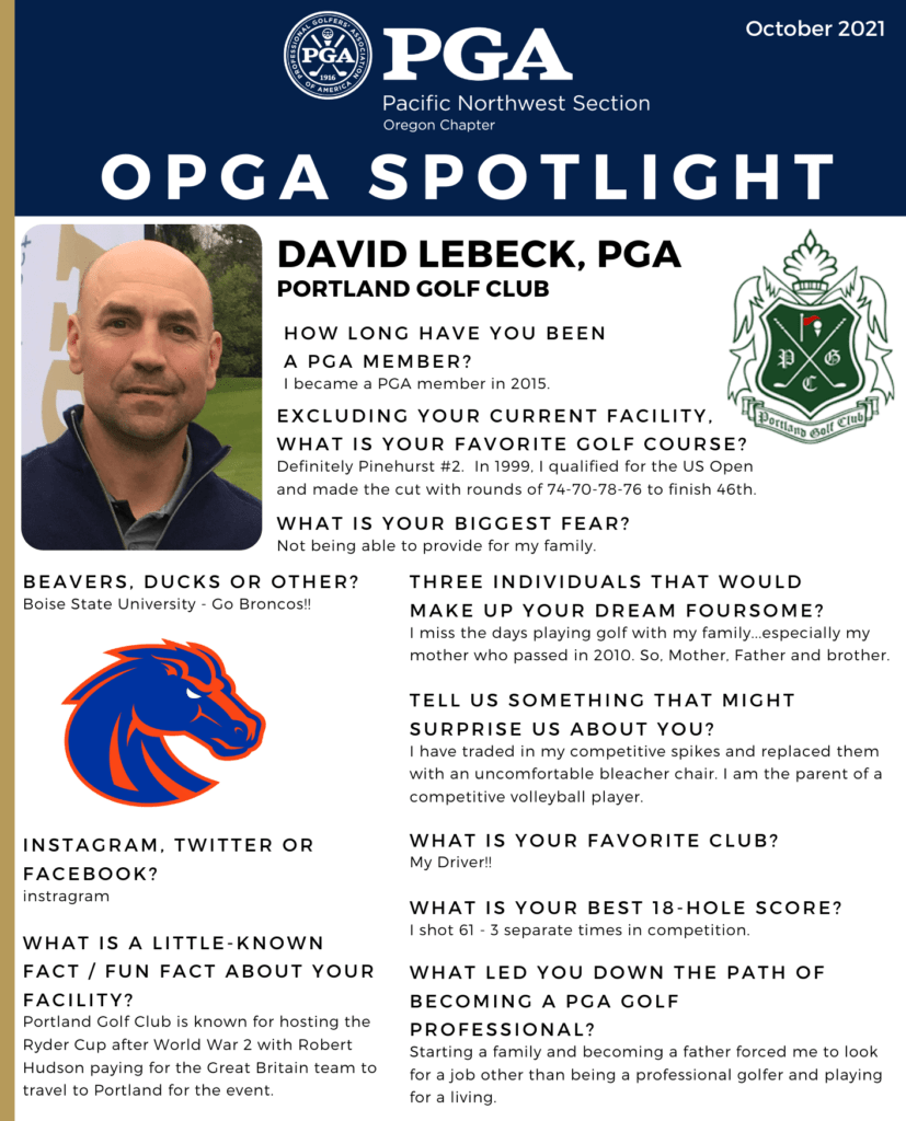 OPGA Spotlight – David Lebeck | Oregon Chapter PGA